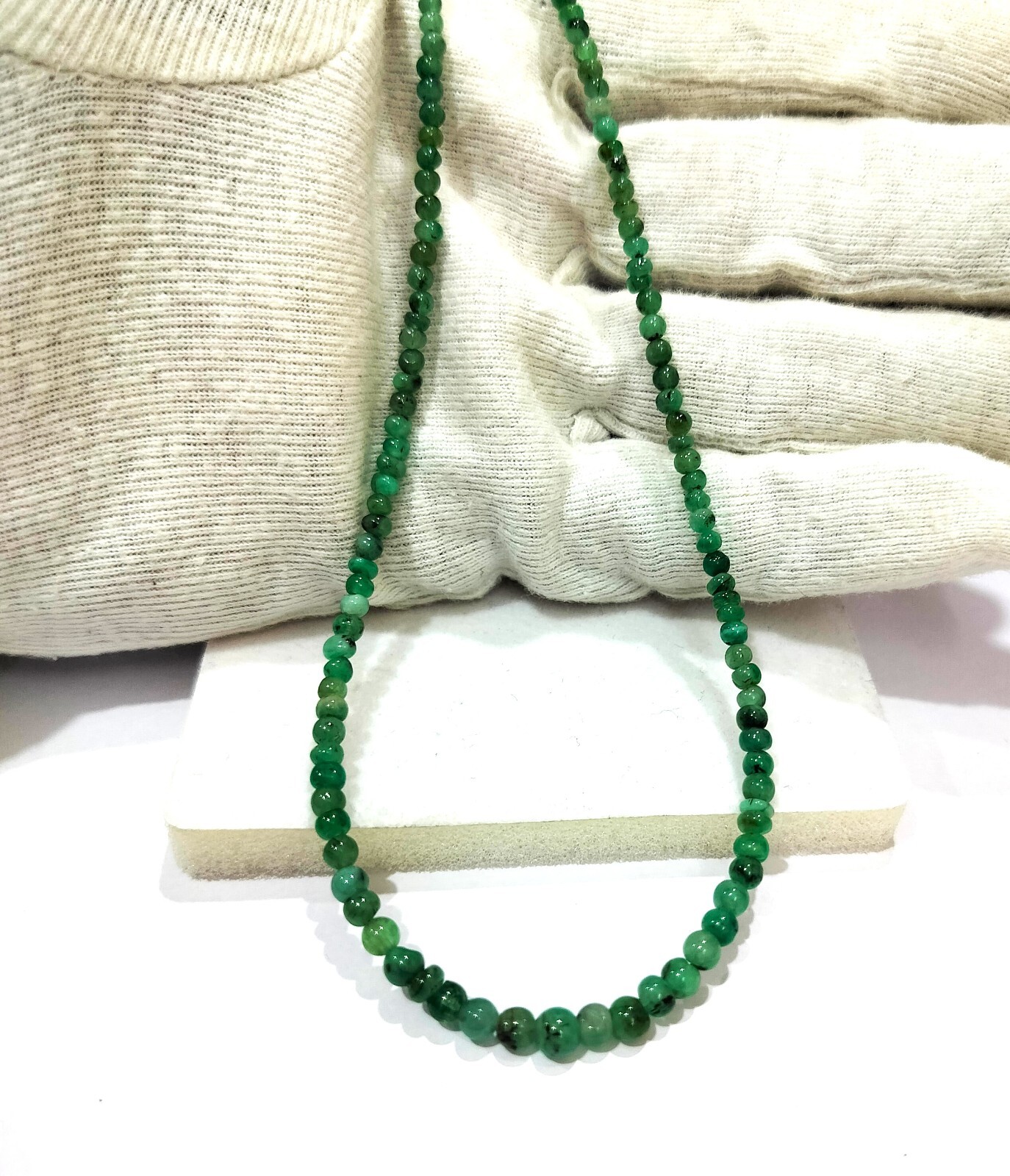 Green Emerald Roundels Beads Women Necklace 925 Sterling Silver 19 ...