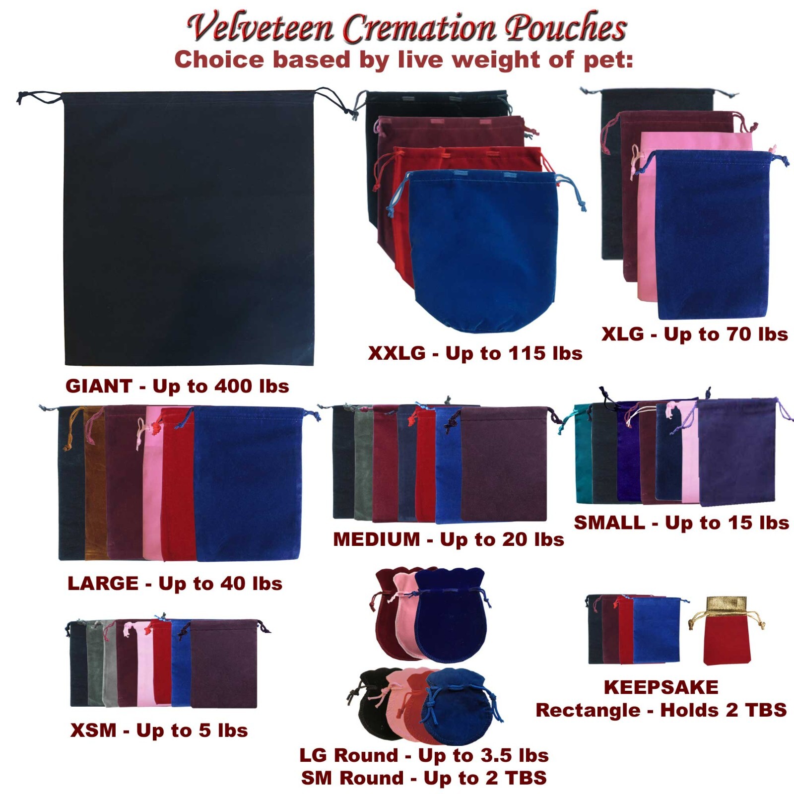 Velveteen Cremation Pouch, Pet Ashes Bag, Pet Loss, Many Sizes and ...