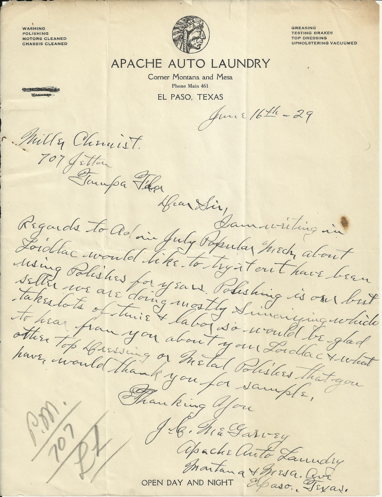 OLD VINTAGE APACHE AUTO LAUNDRY EL PASO TEXAS 1929 LETTER LETTERHEAD | eBay