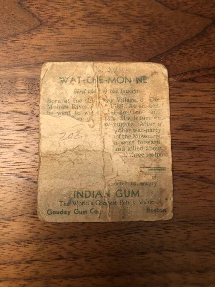 1933 Goudey Indian Gum #202 - Wat-Che-Mon-Ne - Series of 288 | eBay