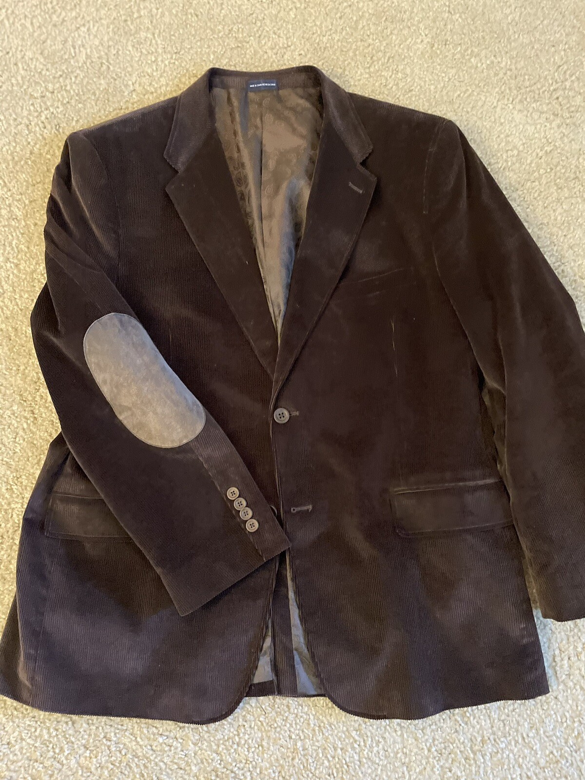 Stafford Corduroy Blazer Suede Elbow Patches Mens 44R Brown 2 Button ...
