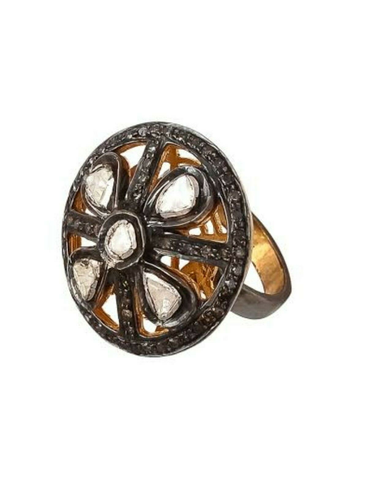 Fin Qualité 925 Argent Naturel Polki & Naturel Diamant Handmade Bague ...