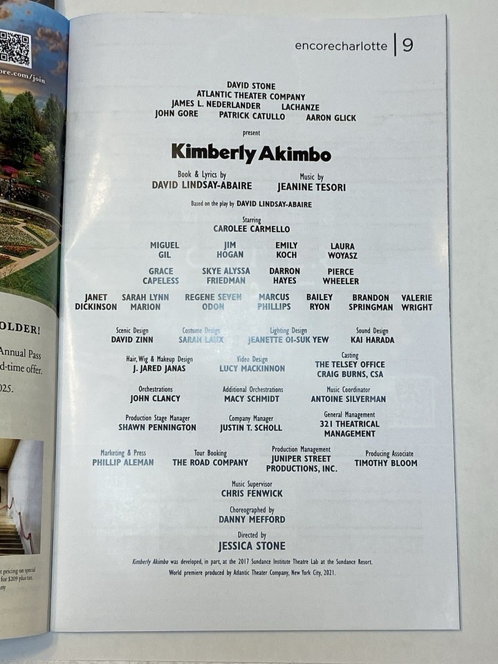 Kimberly Akimbo Program Blumenthal Arts Theatre Charlotte 2025 Broadway ...