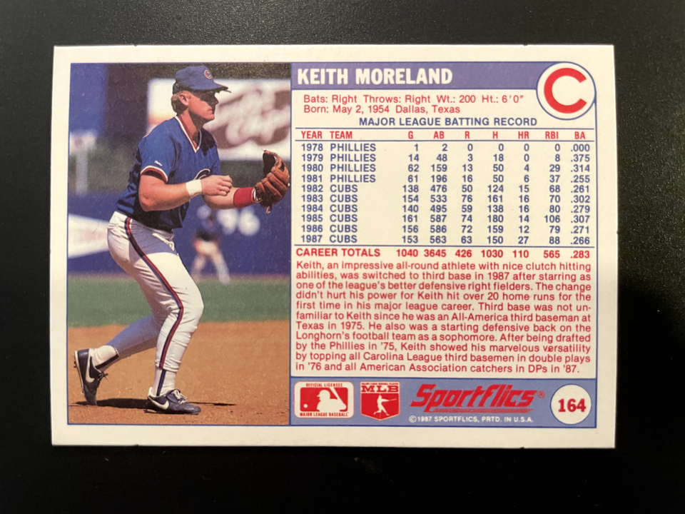Keith Moreland; Chicago Cubs; 1988 Sportflics #164; mint-near mint ...