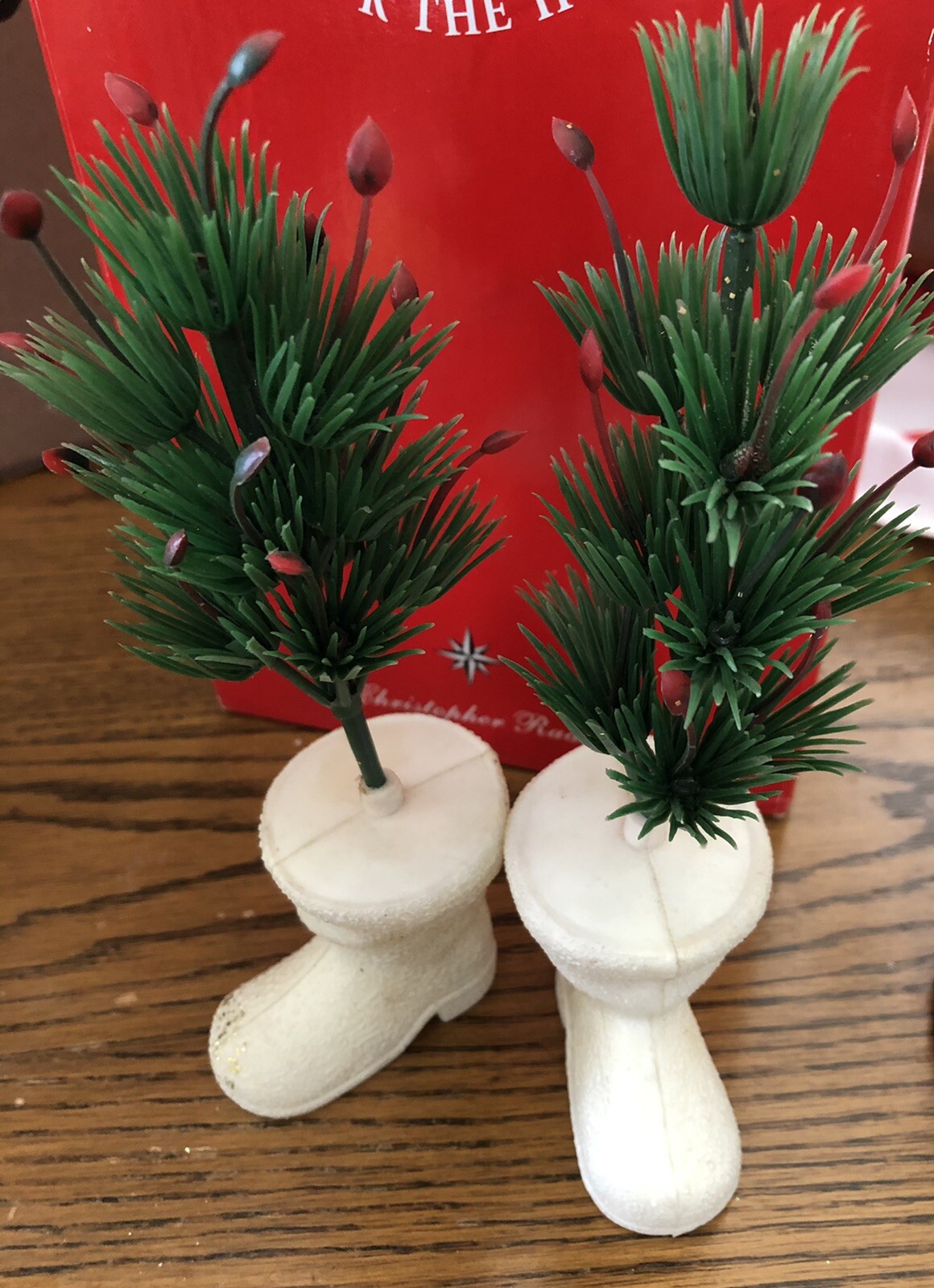 Vintage MCM White Plastic Santa Boots w/ Christmas Greens | eBay
