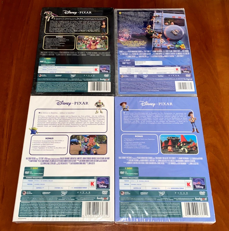 TOY STORY 1-2-3-4 / DISNEY PIXAR 4x DVD SET English Greek REGION-2 New ...