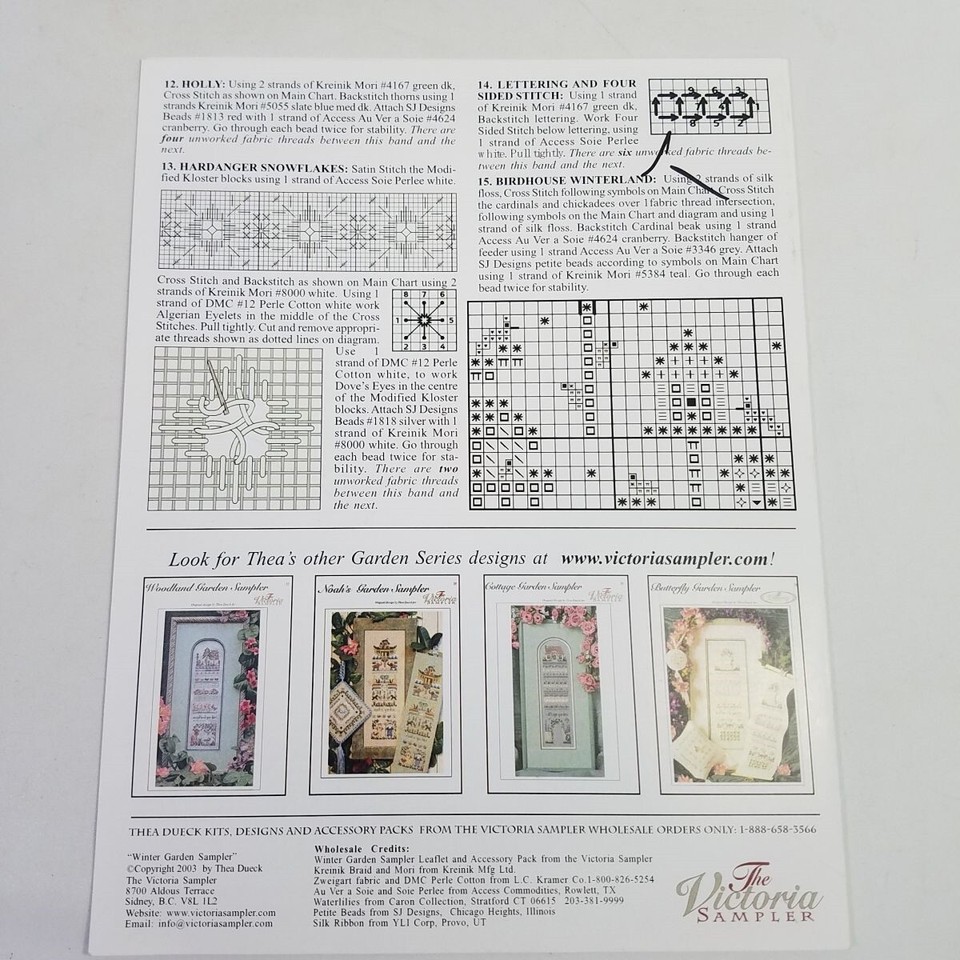 Thea Dueck Winter Garden Sampler Leaflet Victoria 42 Cross Stitch Plus ...