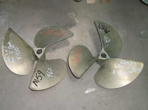 Pair of 22 inch x 27 Pitch Bronze 3 Blade Propellers, 2.0 inch Bore ...