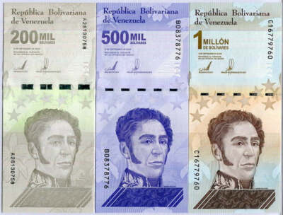 Venezuela 200 Mil, 500 Mil, 1 Million Bolivares Banknotes. 2020 Unc Set ...
