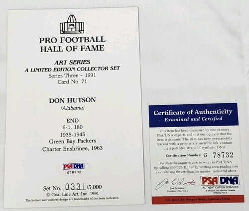 Don Hutson Signed Autographed NFL HOF Goal Line Art Card PSA DNA COA ...