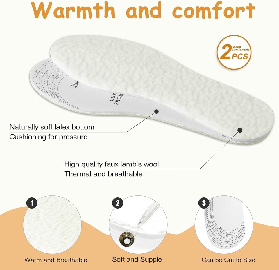 Pair Sheepskin Insoles Soft Warm Thermal Inner Fleece Wool Pair Boots ...