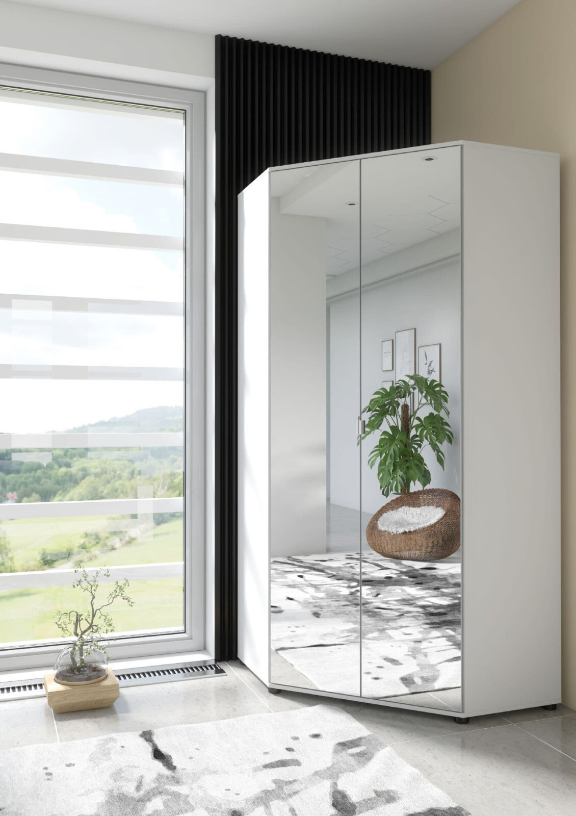 Cellini Alpine White And Mirrored 2 Door Corner Bedroom Wardrobe With ...
