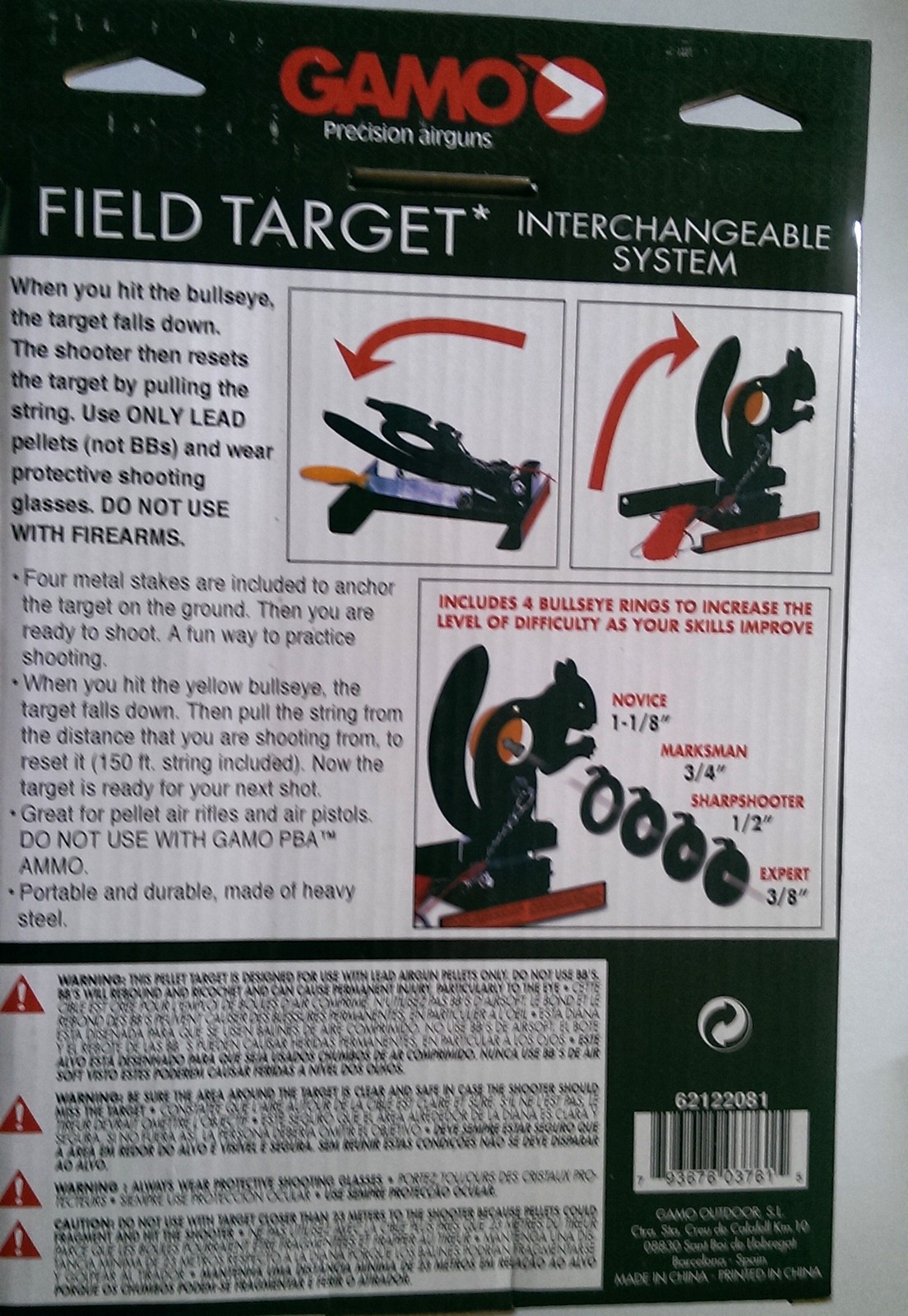 Gamo Squirrel Target, 4 bullseye reducers 177 22 pellet air rifle gun ...