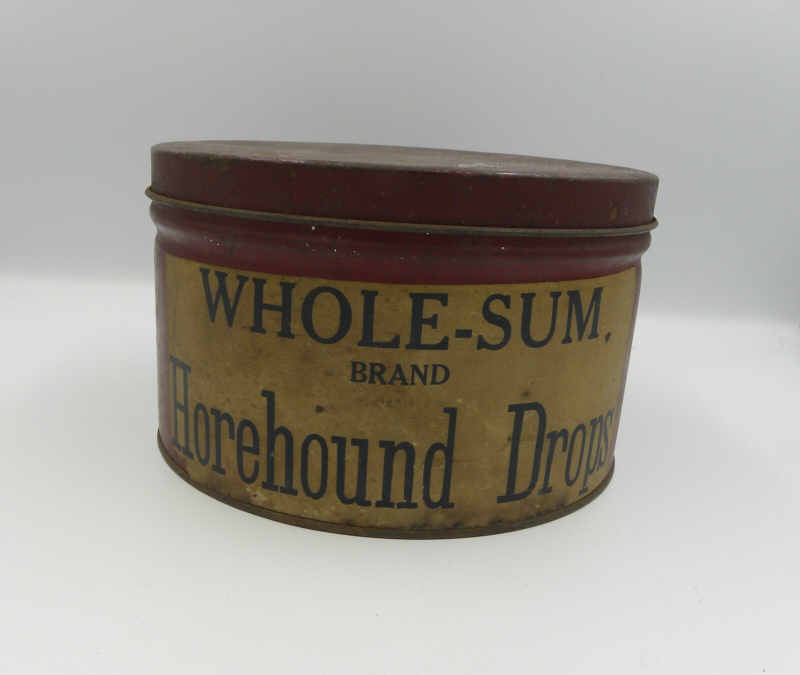 Vintage WHOLE-SUM BRAND Horehound Candy Drops Advertising Tin with ...