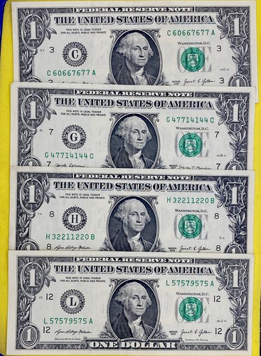 TRINARY (Lot Of FOUR) 1s 2s 3s 4s 5s 6s 7s Fancy Serial Number One ...