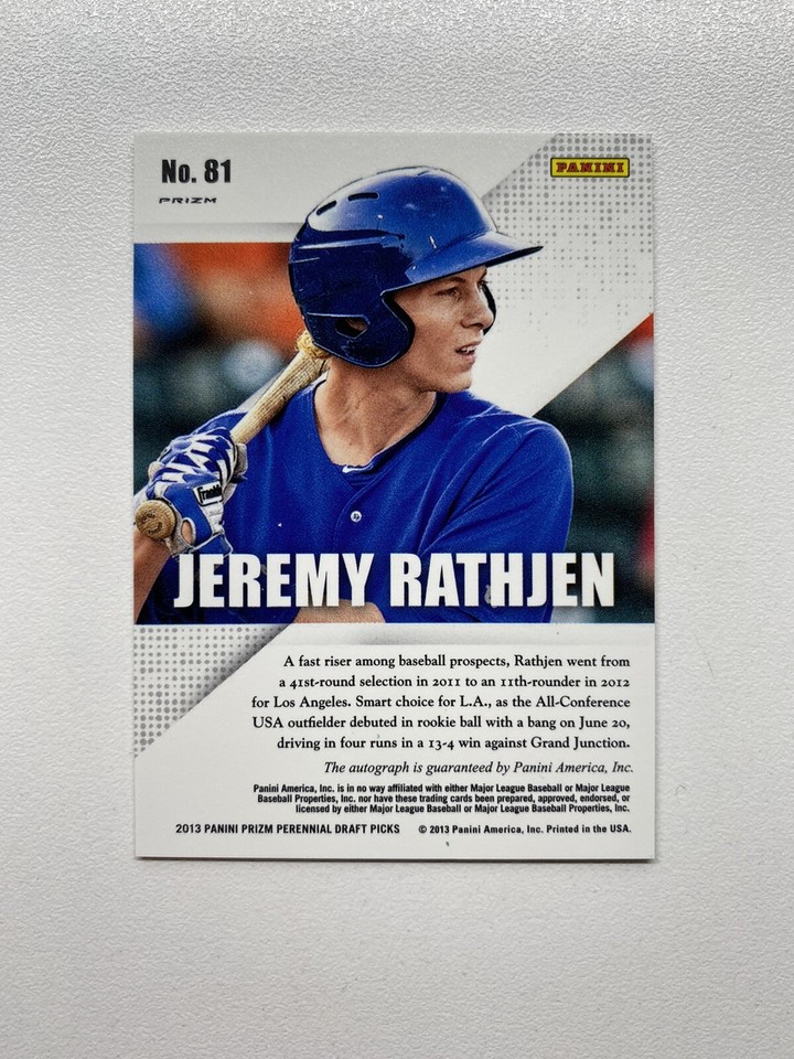 Jeremy Rathjen 2013 Panini Prizm Perennial Draft Picks Auto Los Angeles ...