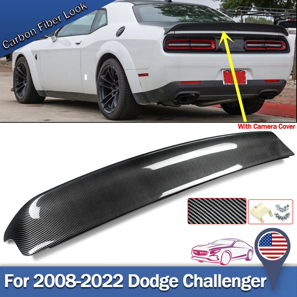 For 08-2022 Dodge Challenger Carbon Fiber Look Hellcat Style Trunk ...