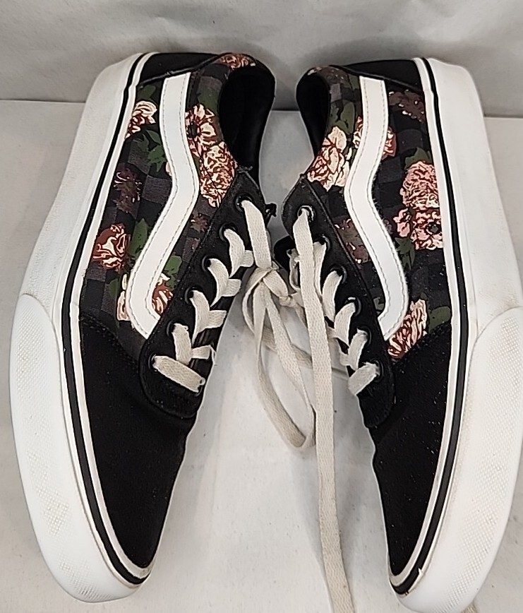 Vans Shoes Black Floral Design Size 8 - Gem