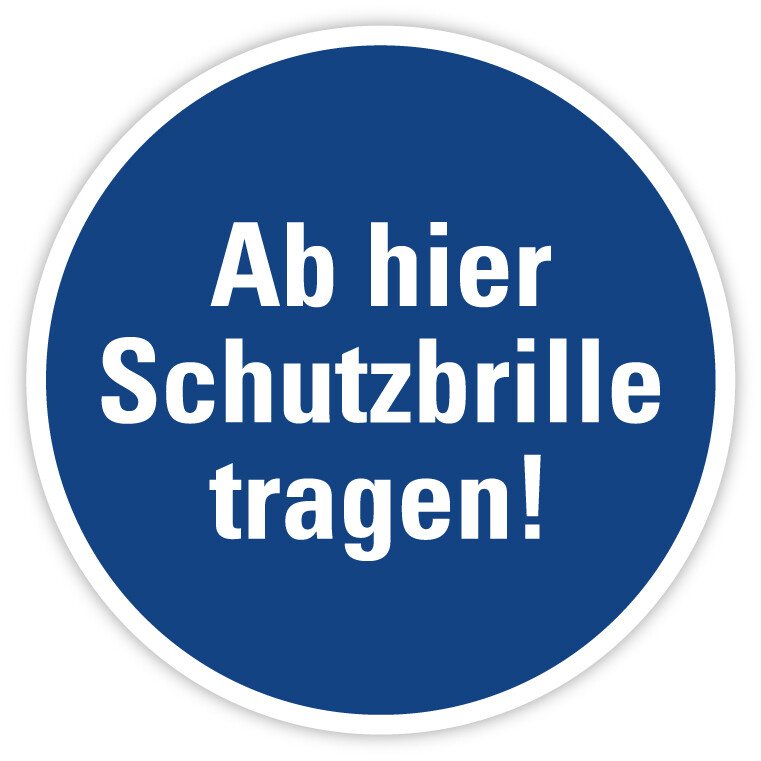 Aufkleber Gebotszeichen „Ab hier Schutzbrille tragen!“ ISO 7010 Blau ...