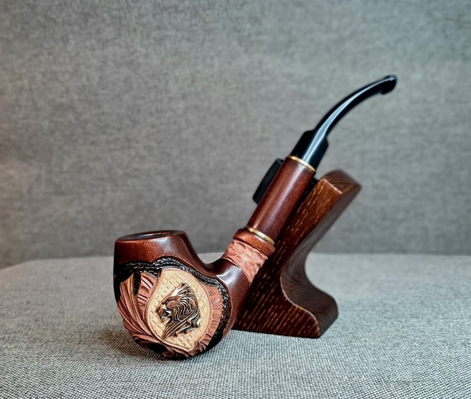 Long Pipe Lion Wood carved smoking pipe Tobacco Pipes Wooden Pipe 9mm ...