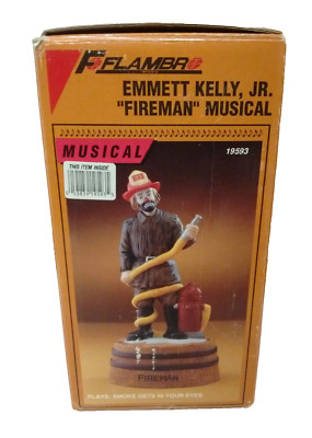 Emmett Kelly Jr. flambro fireman windup music box with certificate of ...
