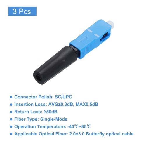 3PCS SC UPC Fiber Optic Quick Connector, SM Straight Fast Connectors ...