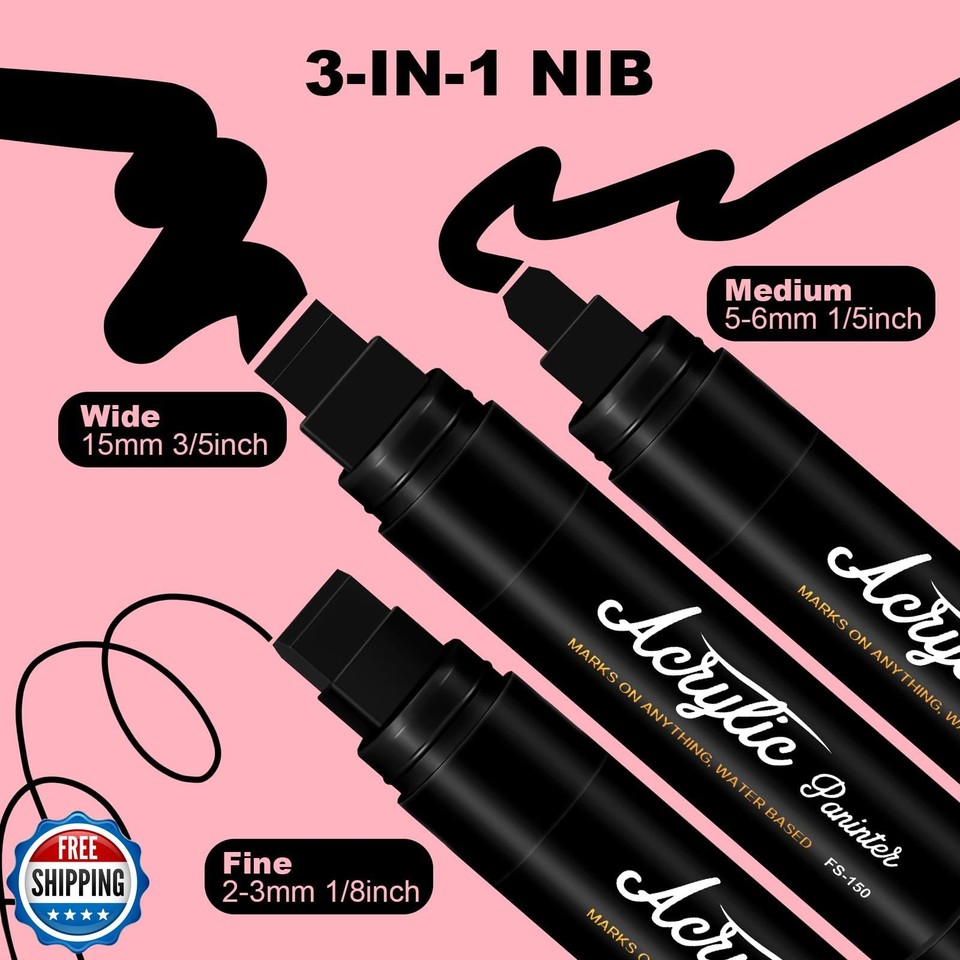FUMILE 5 Pcs Black Jumbo Poster Marker,15mm Wide Tip Thick Acrylic ...