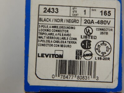 LEVITON 2433 - 20 Amp 480 Volt 3 Pole 4 Wire Grounding Twist Lock ...