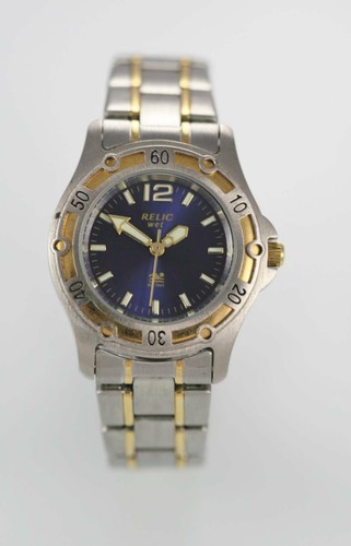 Relic Blue Womens Stainless Steel Silver Gold 50m Quartz Battery Watch ...