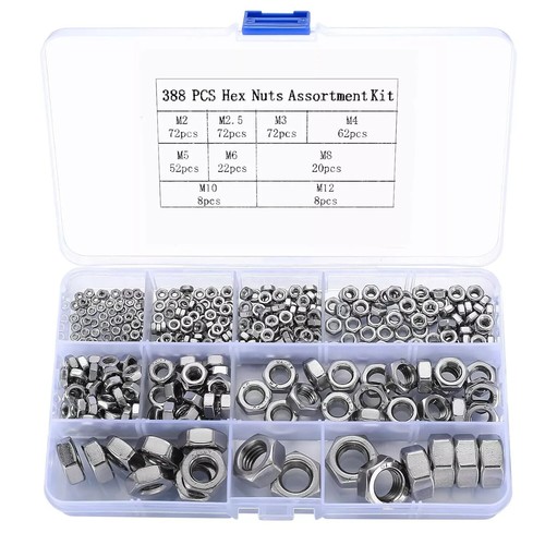 Lock Nuts, 388 Pcs Hex Nuts Assortment Kit, Metric Stainless Steel Lock ...