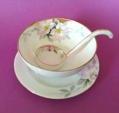 Nippon Noritake Azalea - 3 pc Mayonnaise Sauce Bowl Plate And Ladle Set ...