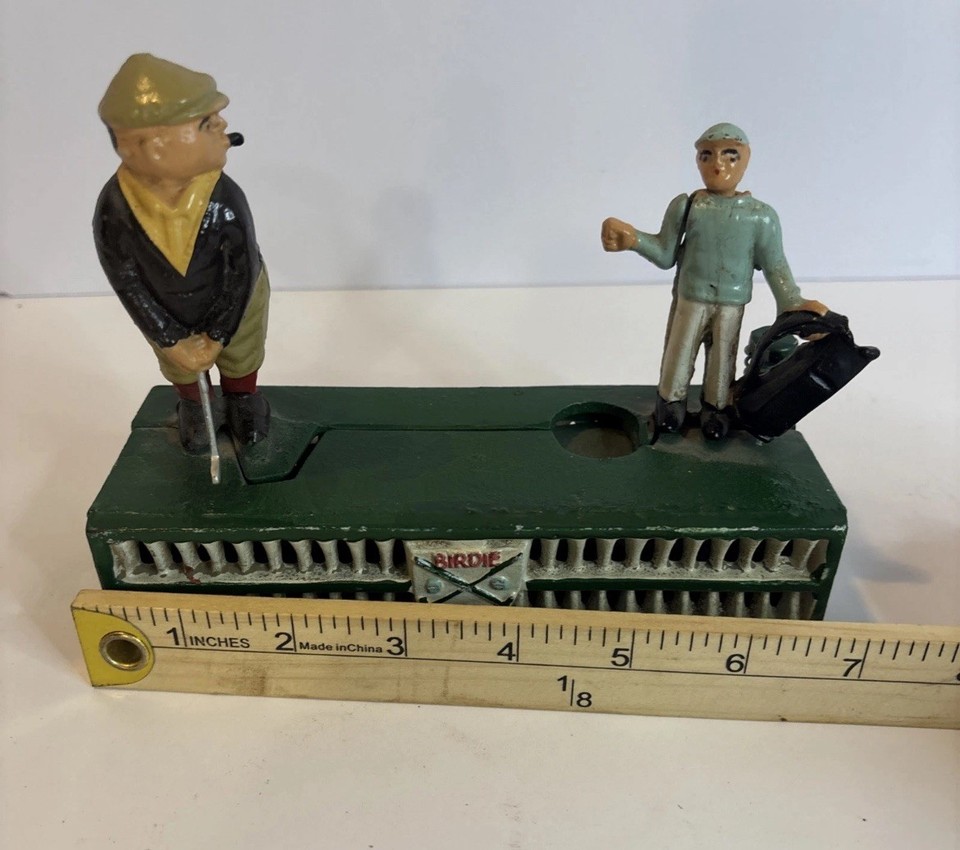 Cast Iron Golfers Birdie Putt Coin Piggy Bank Golf Mechanical Moving ...