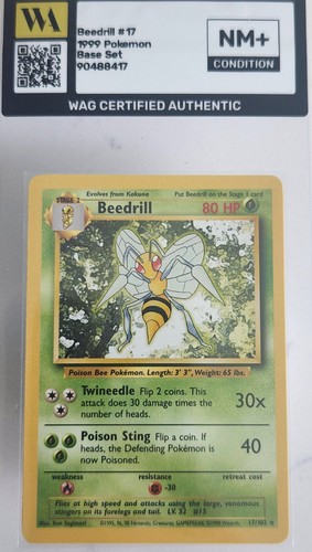 WAG Certified NM+ Beedrill - 17/102 - Pokemon Base Set Unlimited Rare ...
