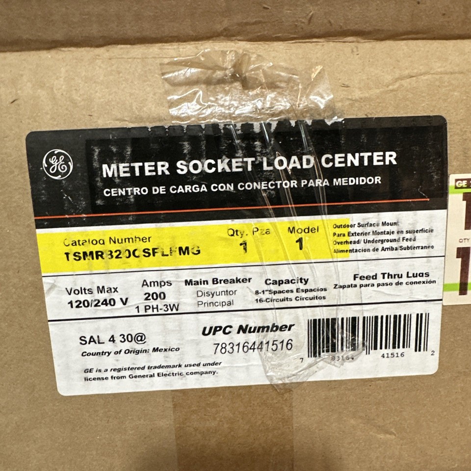 GE 200 Amp 8 Space Ringless Meter Socket Load Center Main Breaker ...
