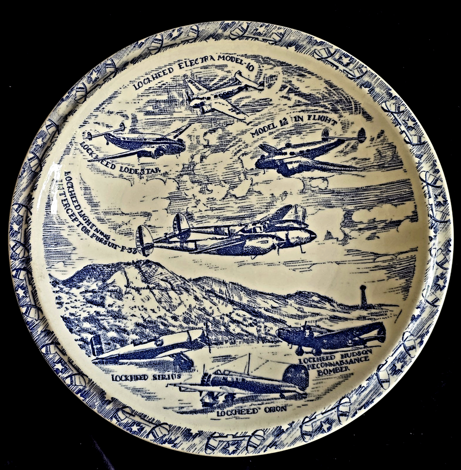 Early 1940s Vernon Kilns Pottery Large Plate Lockheed Aircraft WW2 ...
