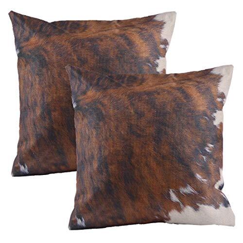 Tri Color Brown Cowhide Cowskin Print Throw Pillow Cover Set Of 2 ...