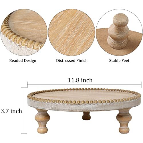 Rustic Round Wood Tray Riser Farmhouse Pedestal Stand with Beaded Edge ...