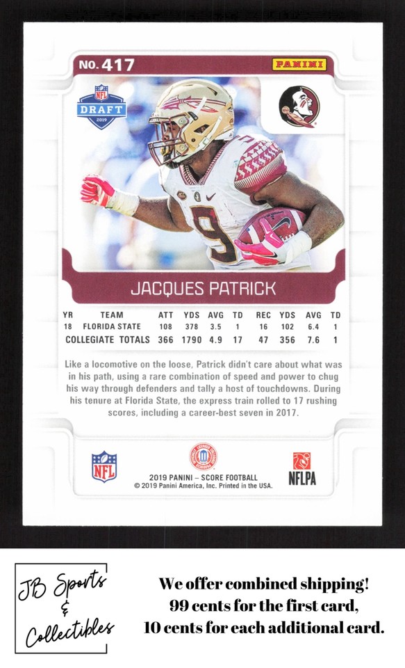 2019 Score Rookie Jacques Patrick #417 Florida State Seminoles | eBay