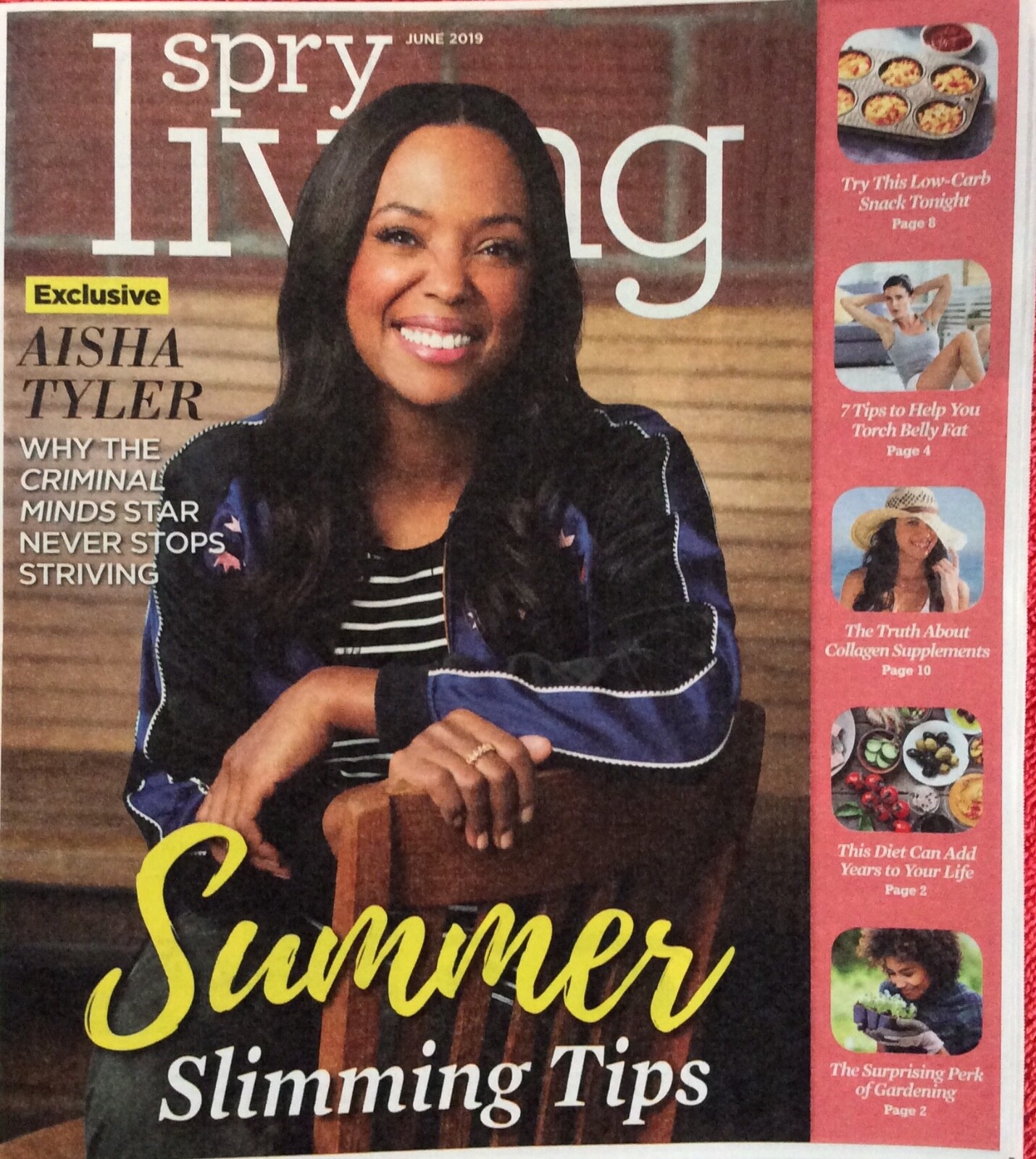 SPRY LIVING JUNE 2019 AISHA TYLER CRIMINAL MINDS SUMMER SLIMMING TIPS ...