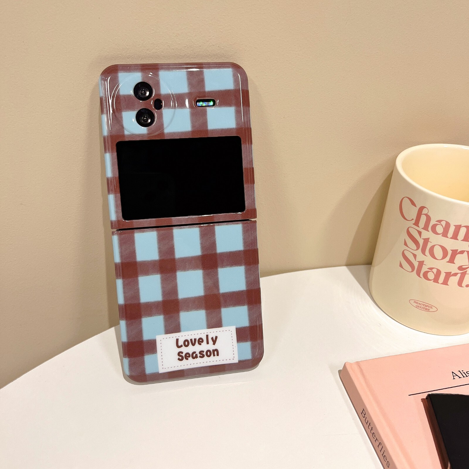 For Vivo X Flip Refreshingly Simple Blue and Brown Check Phone Case ...