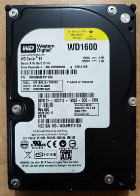 Western Digital WD1600JS 160GB SATA II 7200 RPM Hard Drive (WD Caviar ...
