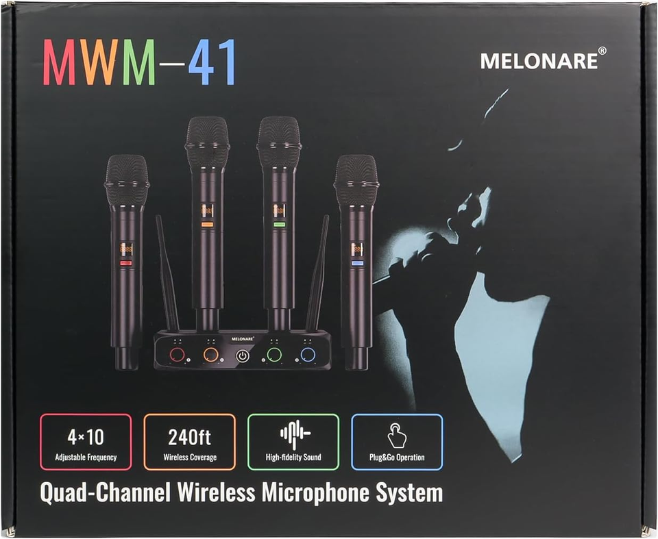 4-Channel Wireless Microphone System, UHF Compact Cordless Mic Set W ...