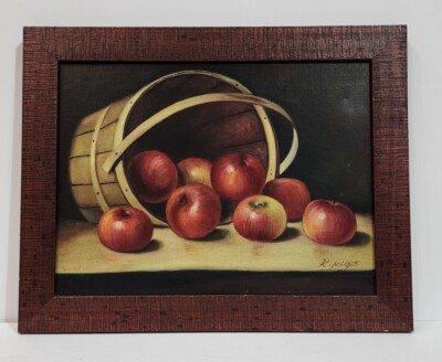 Vtg K Mills 20th Century Still life Painting Canvas Apples Basket ...