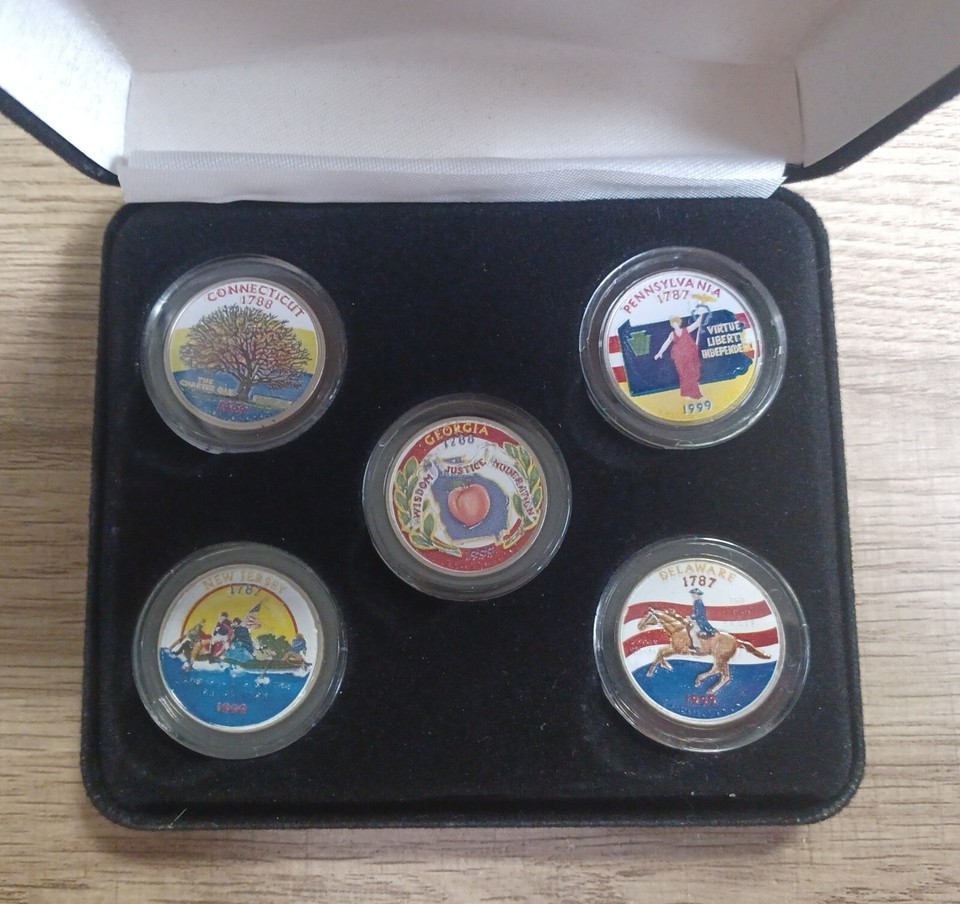 1999D COLORIZED State Quarters, Set of 5, Comes in CAPSULES with CASE ...
