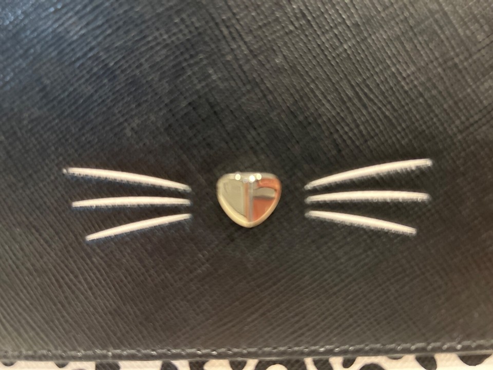 Kate Spade New York Large Zip Pouch Meow WLR00592 Black White | eBay