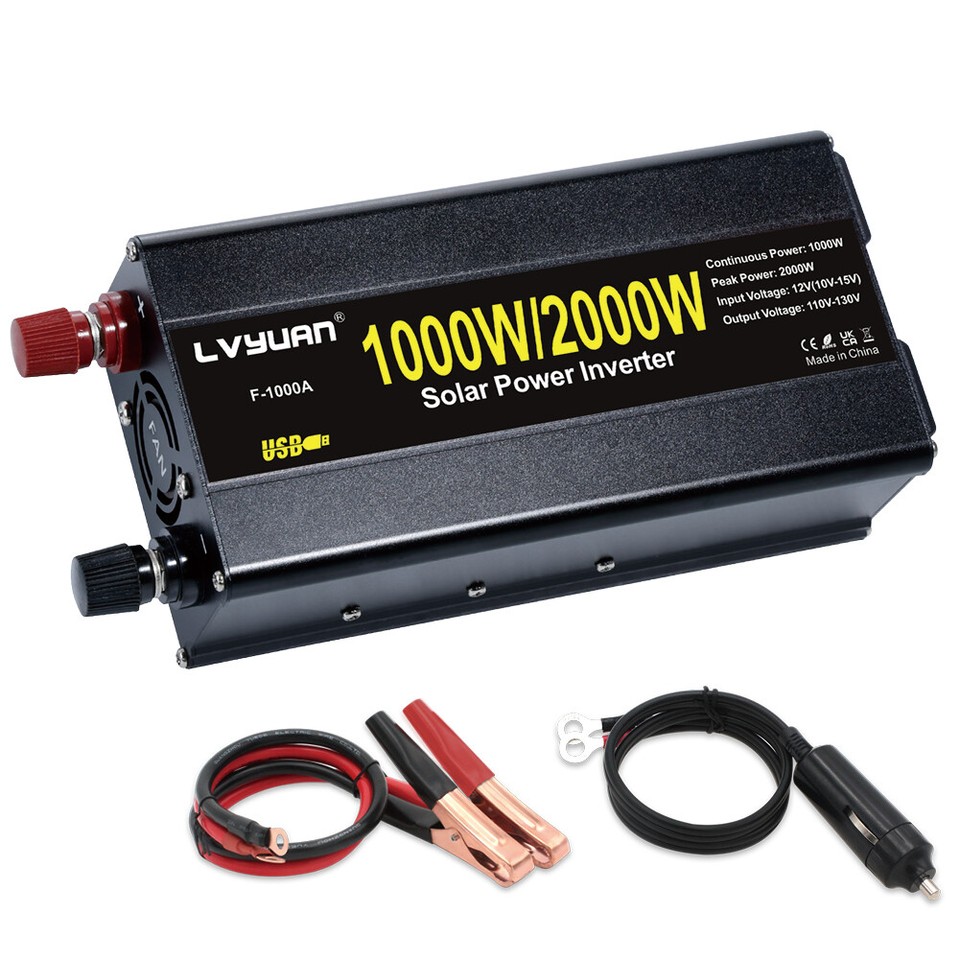 1000W 2000W Power Inverter DC 12V to AC 110V 120V 2AC 2USB Adapter Car ...