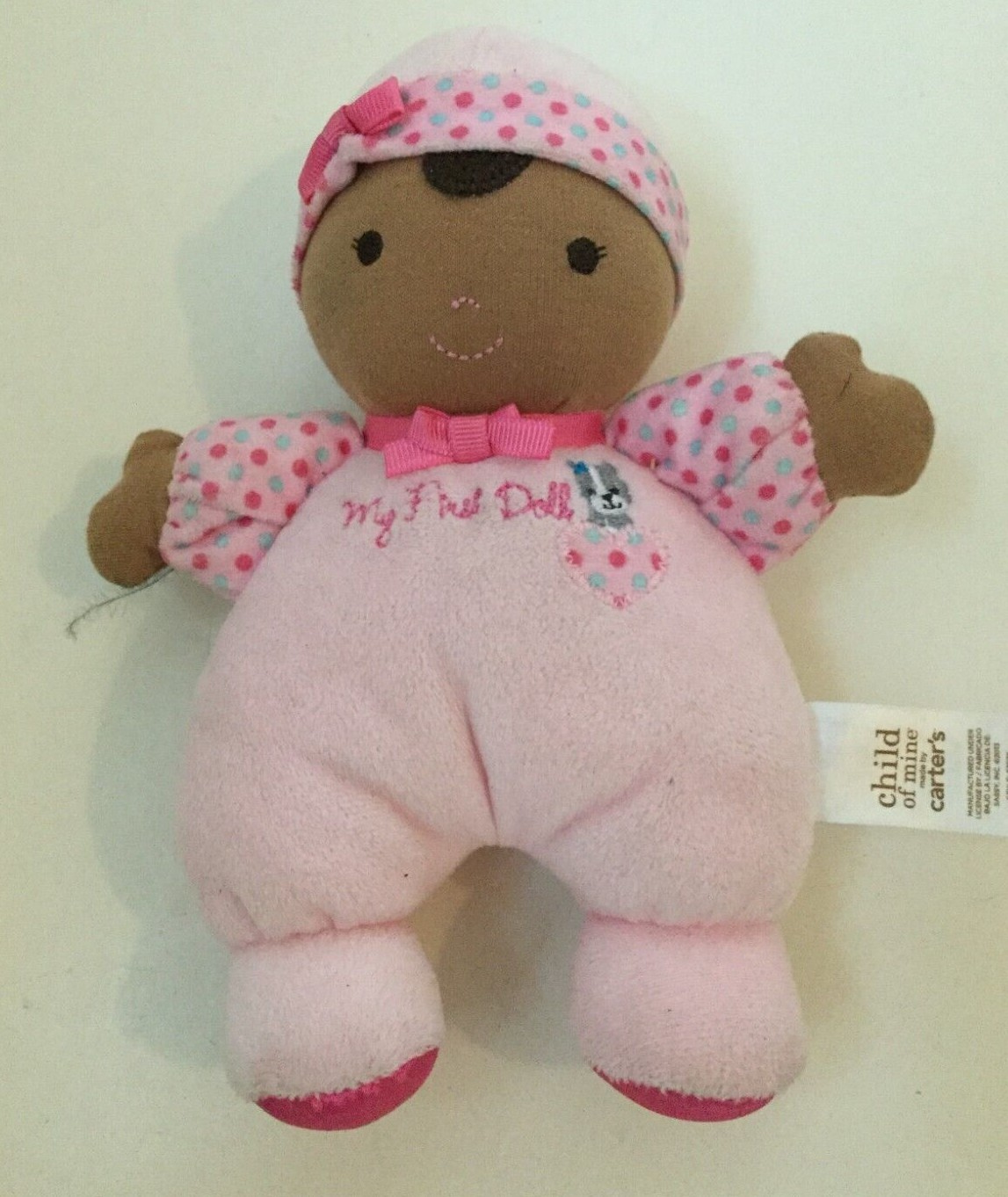 Carters Child Of Mine Pink Plush My First Doll Brown Skin Hair Rattle ...