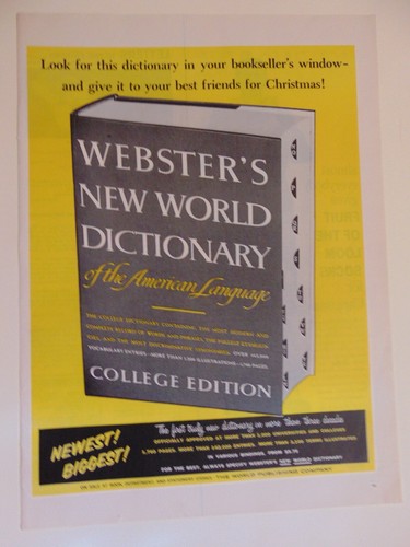1958 WEBSTER'S NEW WORLD DICTIONARY COLLEGE EDITION vintage print ad | eBay