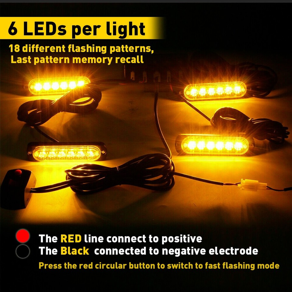4PCS 6LED Amber Recovery Strobe Marker Bulb Flashing Fits Bar Beacon ...
