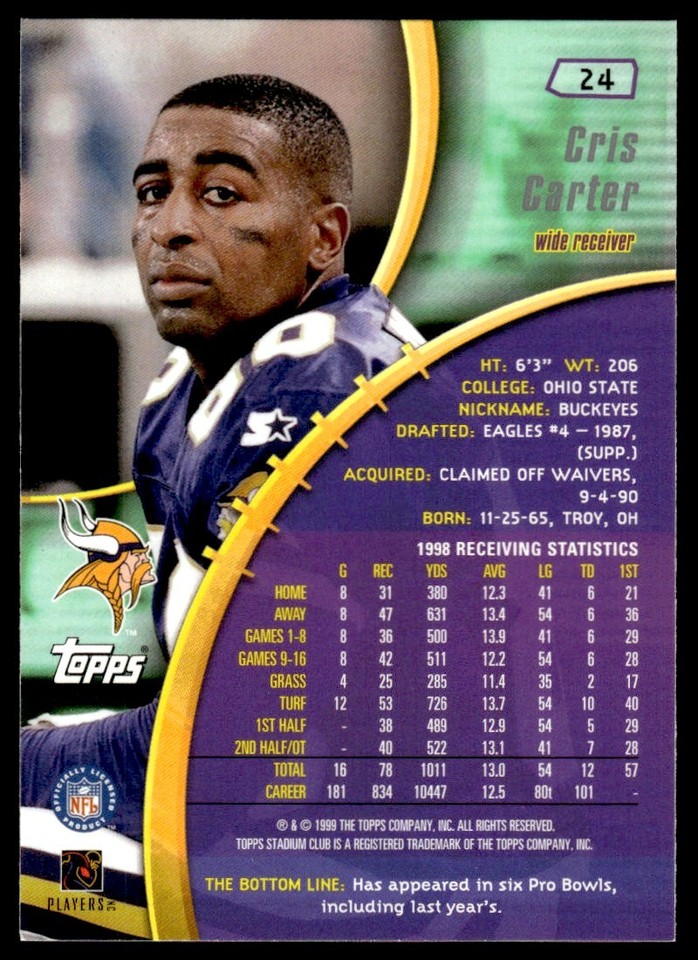 1999 Stadium Club Cris Carter Minnesota Vikings #24 | eBay